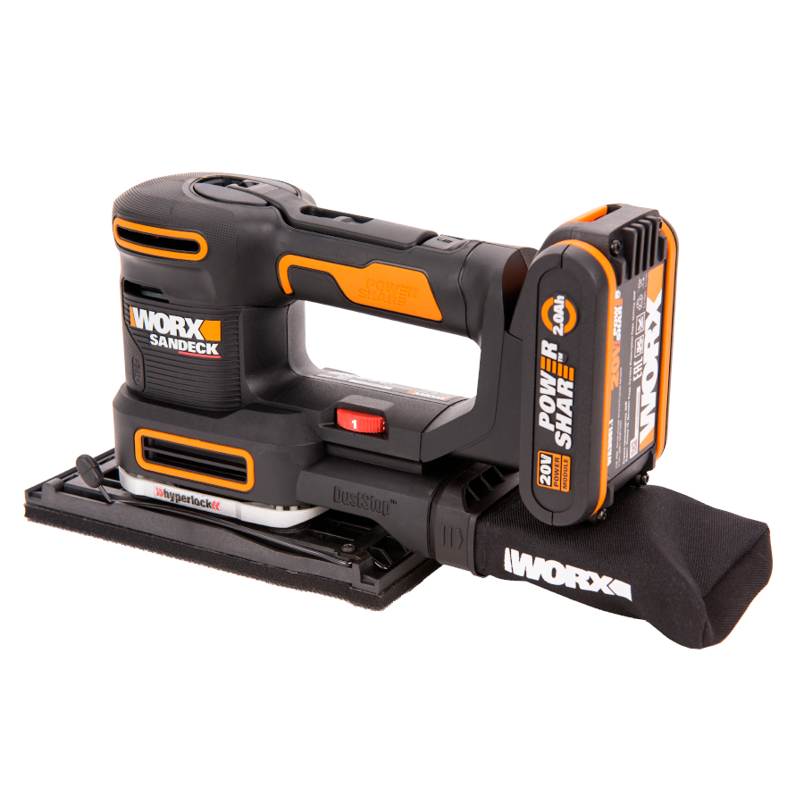 Вибрационная шлифмашина WORX WX820, 20V, щеточная, с АКБ 2 А/ч и ЗУ ...